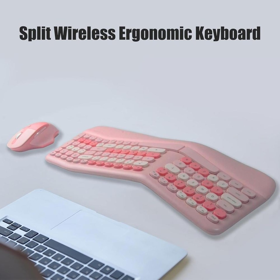 Wireless Ergonomic Keyboard and Mouse Combo, Split Keyboard, Stain ...