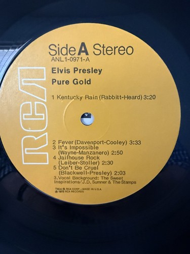 Elvis Presley Pure Gold Vinyl LP 1975 Orange Label 1 Inch label ring ...