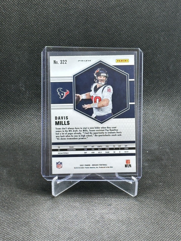 2021 Panini Mosaic Davis Mills Blue Reactive Rookie Card #322 RC Texans ...