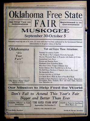 1918 Muskogee Newspaper Full Page Ad - Oklahoma Free State Fair | eBay