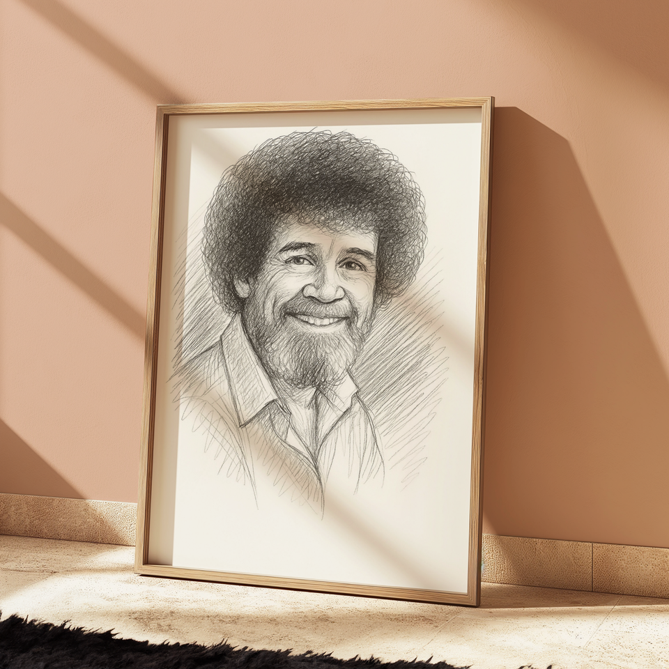 BOB ROSS DRAWING PRINT PORTRAIT SKETCH 8" x 10" BOB ROSS WALL ART HOME ...