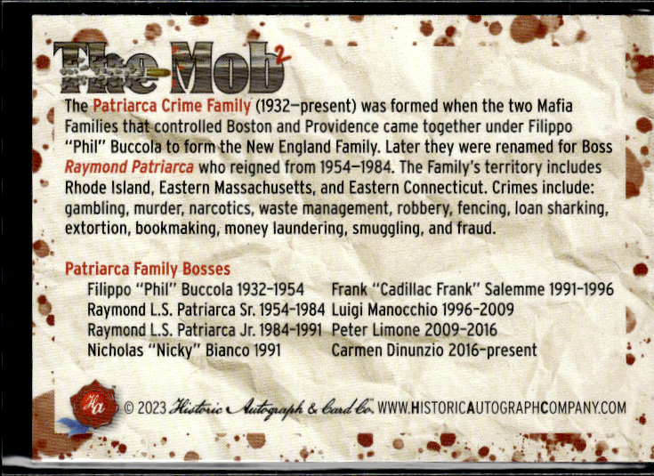 2023 Historic Autograph's Mob 2 Card #146 Patriarca Family New England ...