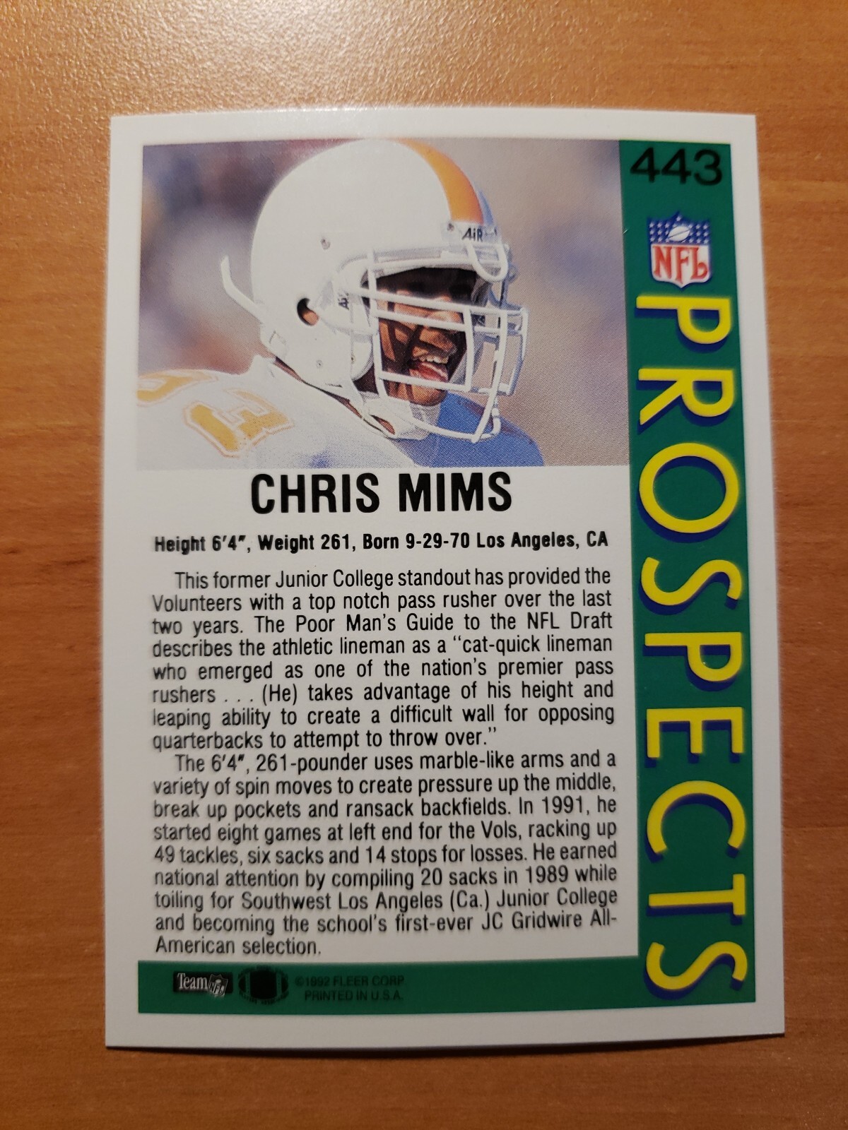 1992 Fleer Prospects #443 Chris Mims - Rookie - NFL - From a Fresh Pack ...