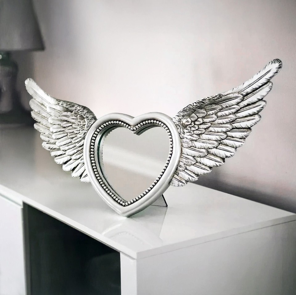 Angel Wings Wall Mirror Heart Xlarge Home Decoration Silver Free ...