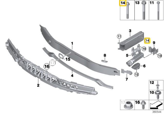 BMW OEM 11-15 X3 Front Bumper-impact Bar Bolt 07119905619 for sale ...