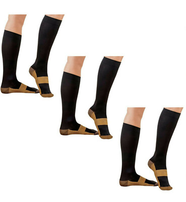 3 Pair Black L/XL Compression Copper Socks Below Knee Support Calf Foot ...