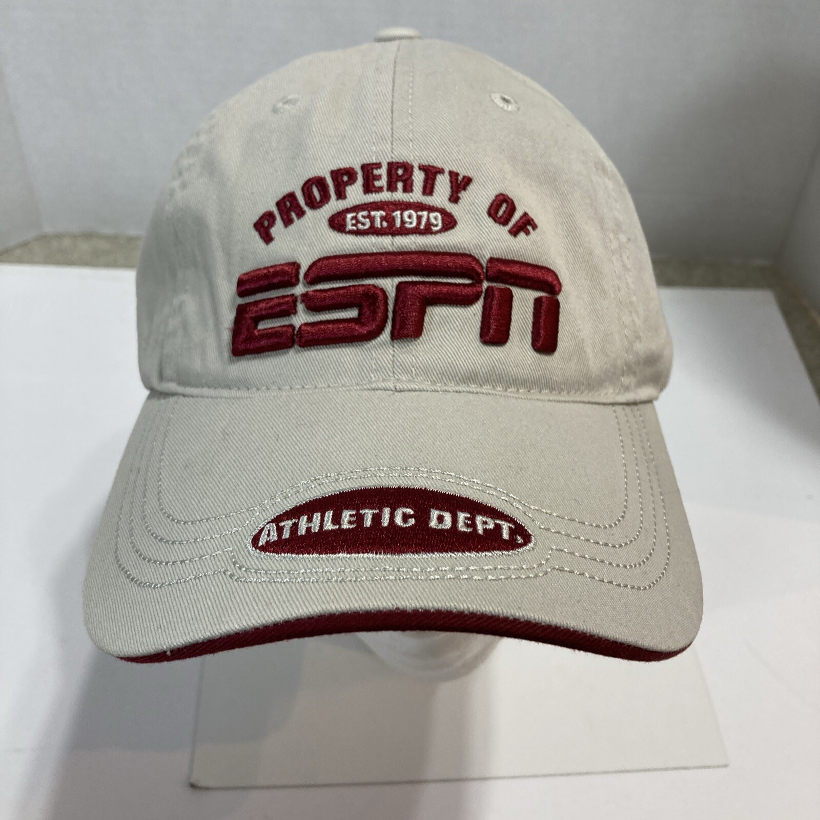 Property Of ESPN Athletic Department Tan Maroon Cap Hat Strapback | eBay