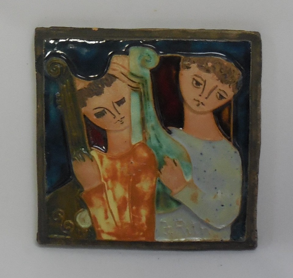 Art Pottery Tile Israeli Modernist J Ruth Faktor Two Musicians | eBay