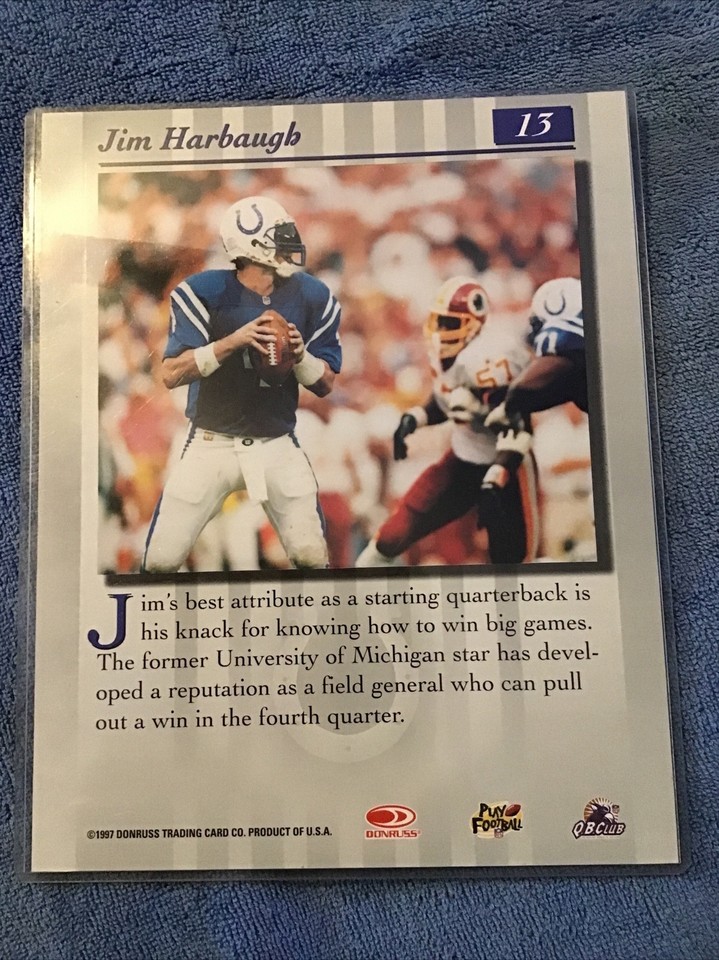 1997 Donruss Studio 8x10 Silver Portrait Proof Card #13 Jim Harbaugh ...