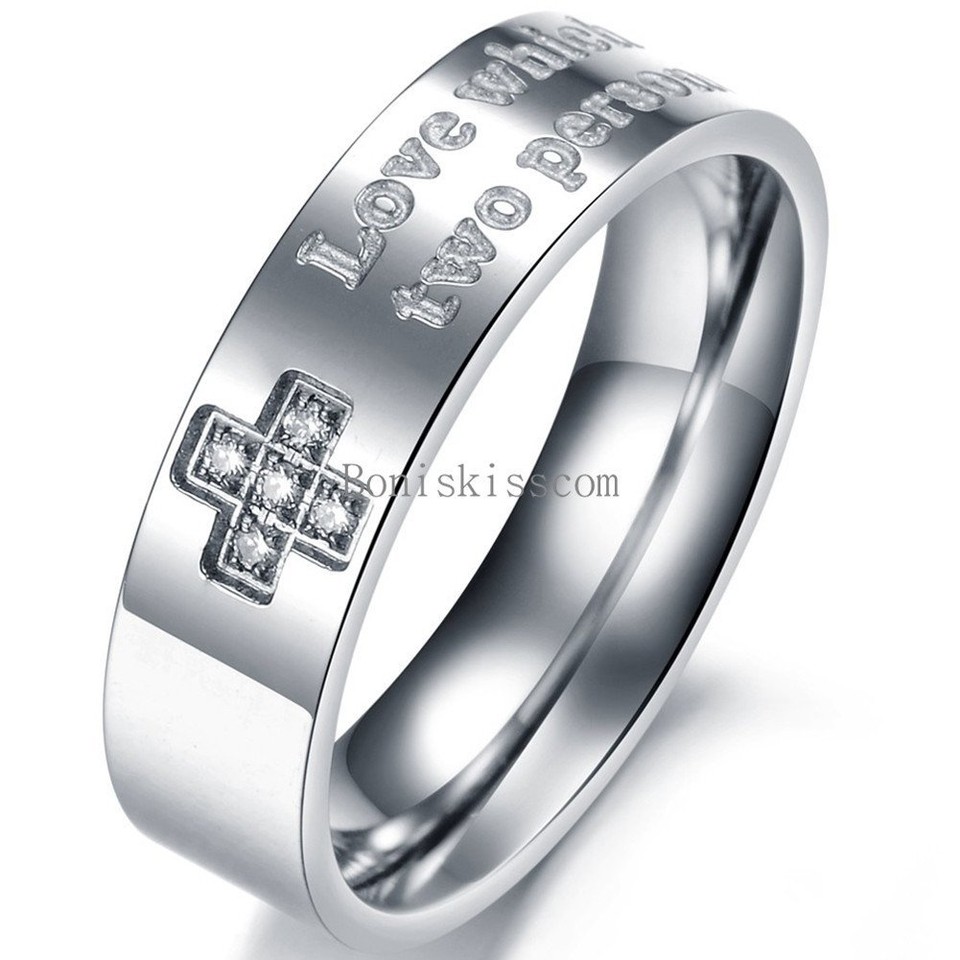 Silver Stainless Steel CZ " Love which connect two persons " Ring ...