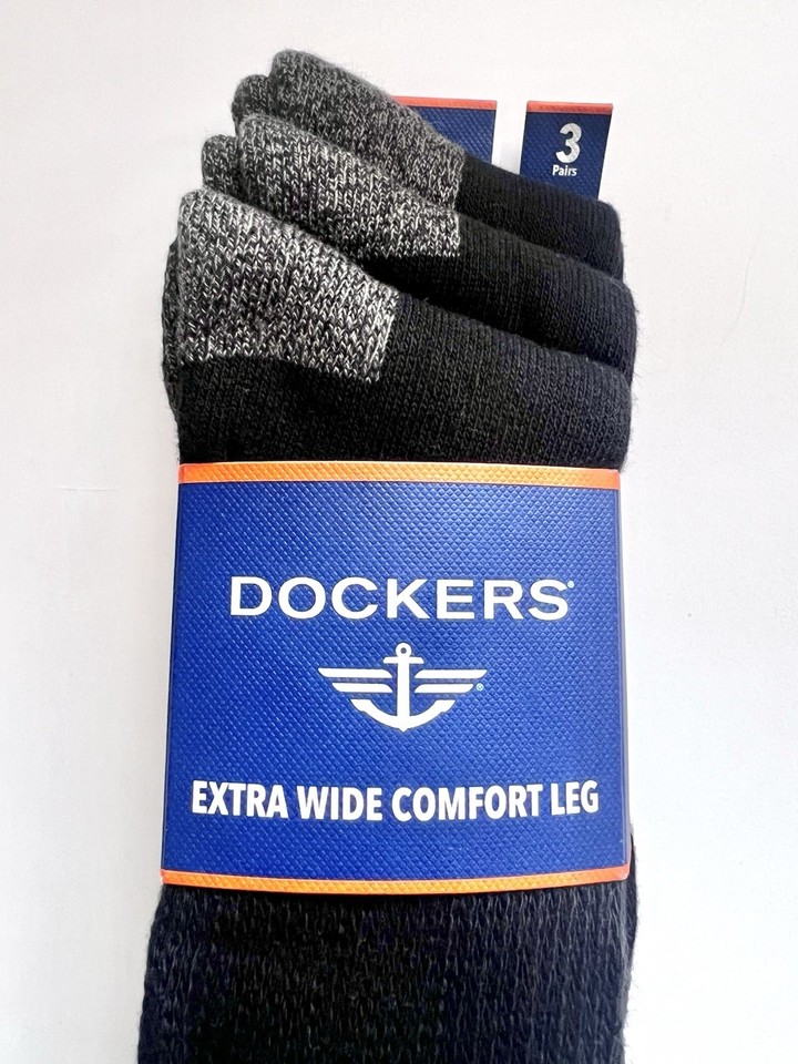 NEW 3 PAIRS MENS DOCKERS EXTRA WIDE COMFORT COTTON BLEND SOCKS SIZE 6-12 BLACK | eBay