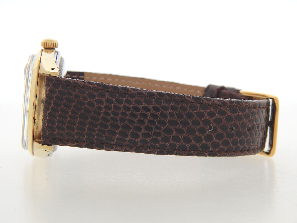 Rolex Date 1550 Mens 14K Gold Shell Watch Champagne Dial Brown Leather ...