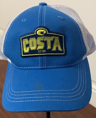 Costa Baseball Cap Blue & White Button Strap To Size | eBay