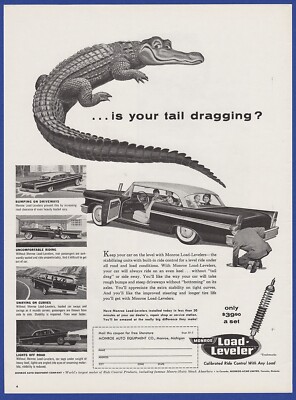Vintage 1958 MONROE Load Leveler Shocks Car Garage Alligator Art 50's ...