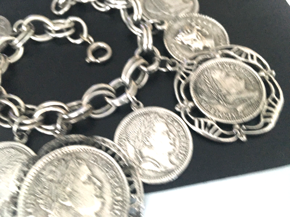 BIG CHUNKY Vintage Bracelet Silver tone Coin Chain Jewelry lot x | eBay