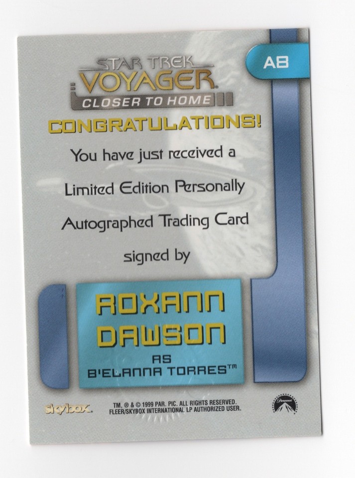 Roxanne Dawson Torres STAR TREK VOYAGER Closer to Home Autograph Card ...
