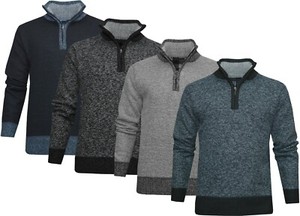 Mens 1/4 Zip Pullover Knitted Check Lined Modern Casual Quarter Zip ...