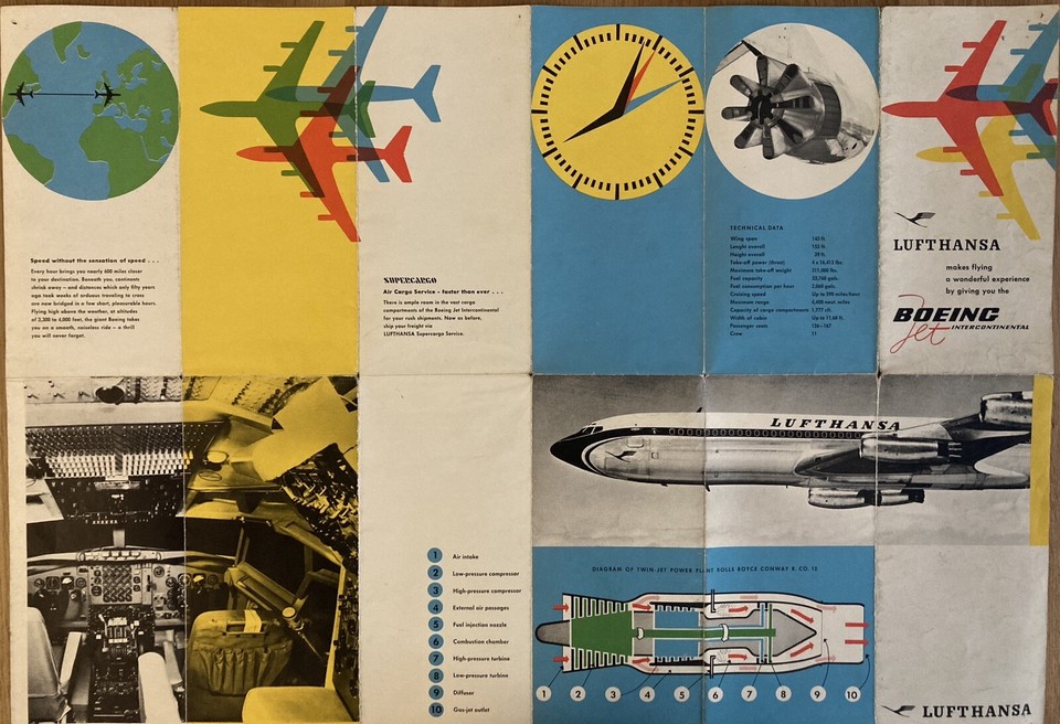 1959 LUFTHANSA AIRLINES B707 INTRO BROCHURE SEAT CHART CUTAWAY | eBay