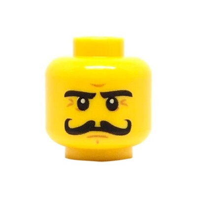 LEGO - Minifig, Head Moustache Curly Long, Stern Eyebrows, White Pupils ...