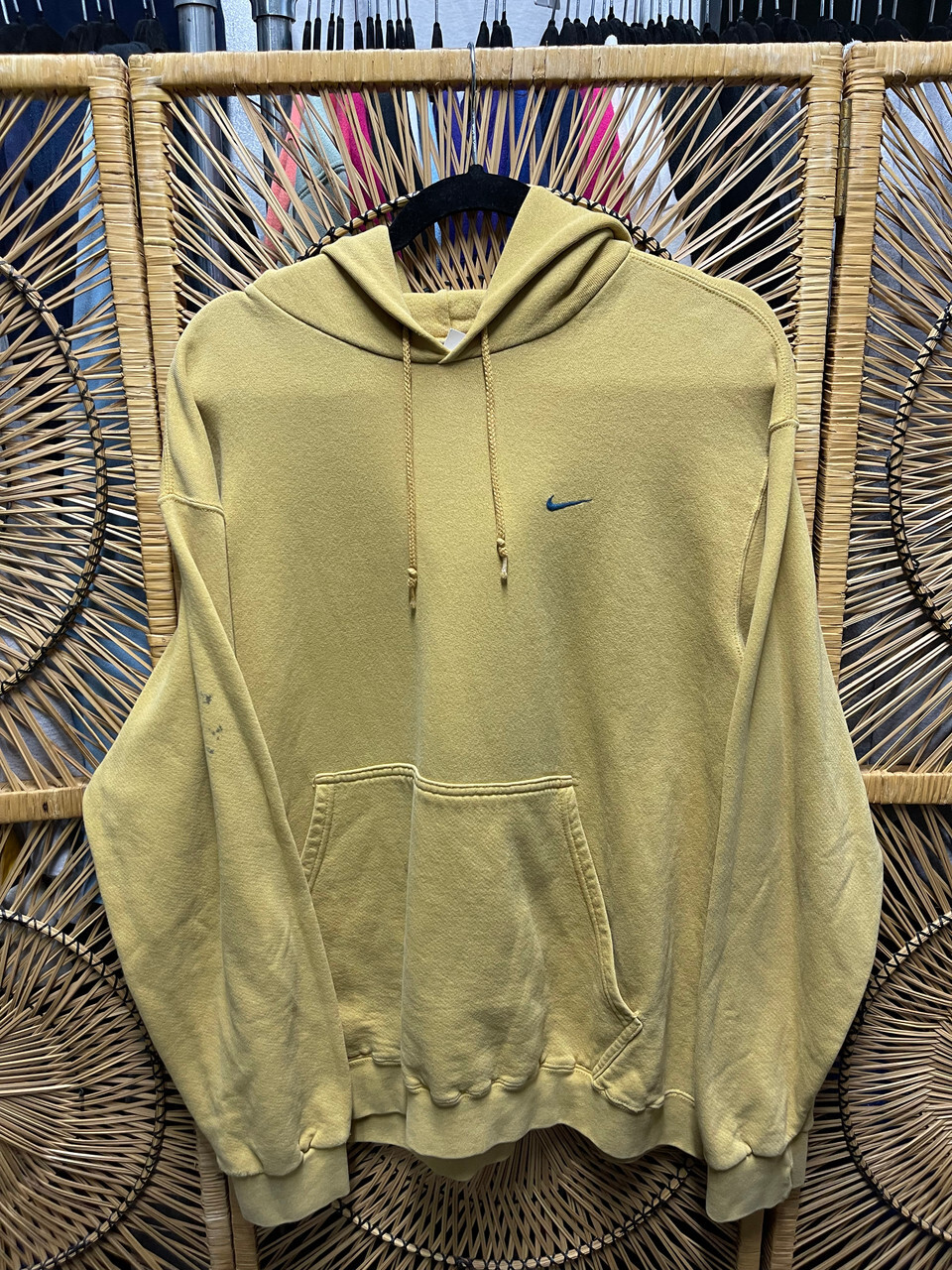 Vintage 90s Nike Mustard Yellow Green Swoosh Hoodie S… - Gem