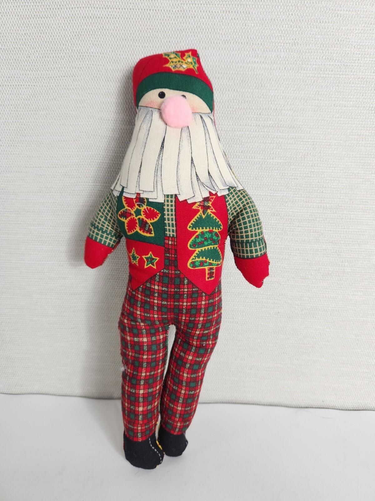 Vtg Stuffed Santa Claus Cloth 11" Doll Plush Printed Fabric Christmas ...