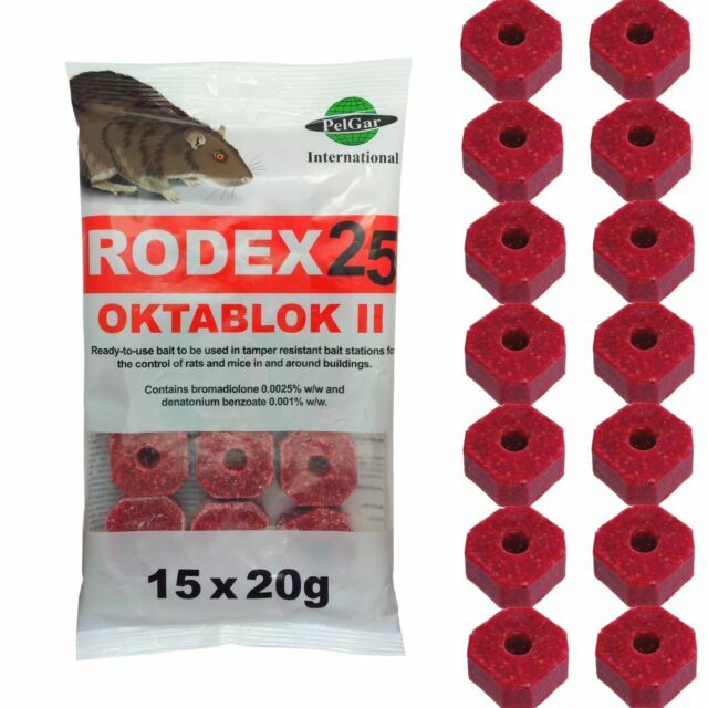 Rodex 25 Oktablok Rat Mouse Poison Killer Bait Blocks 15x20g Mice ...