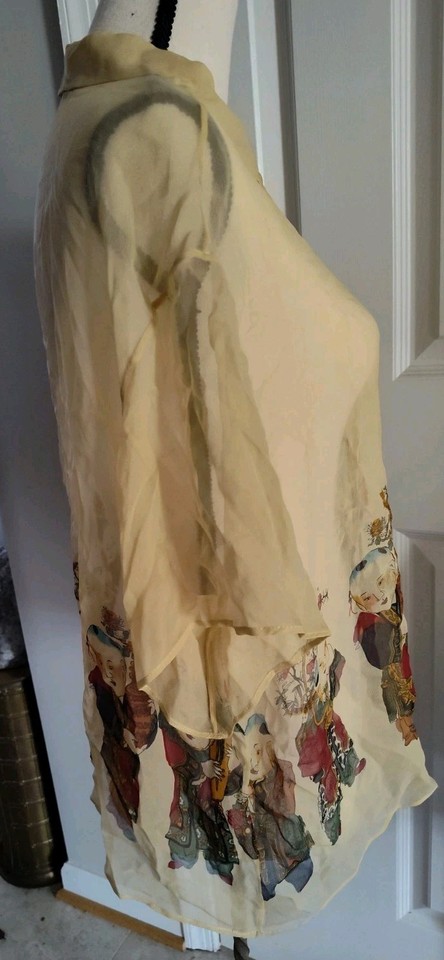 Harari Vintage Silk Asian Children Print Blouse Artsy Women's Beige ...