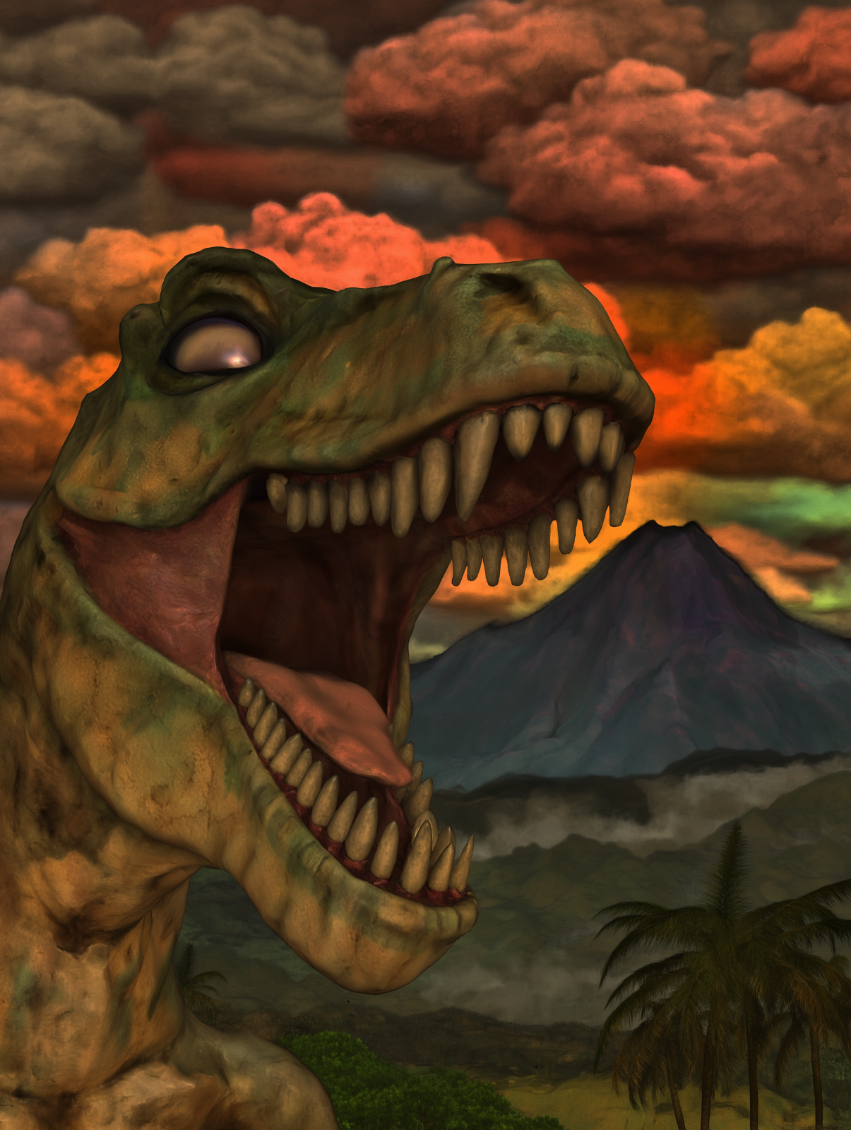 Prehistoric T Rex Volcano Sunset Art Poster 18x24in | eBay