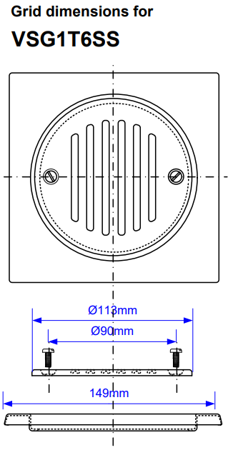 McALPINE Shallow Wet Room Shower Gully Drain VSG1T6SS for Tiled Floor ...