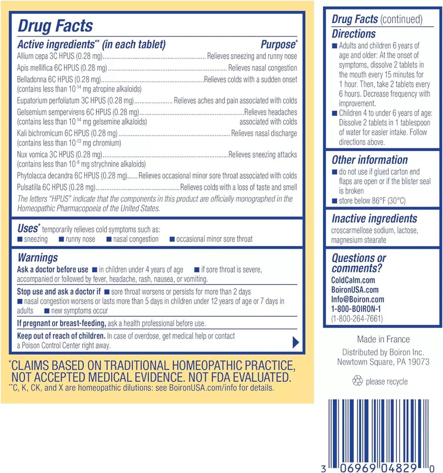 Lot (10) Packs Boiron 120 Tablets Cold Calm Cold Relief Homeopathic ...