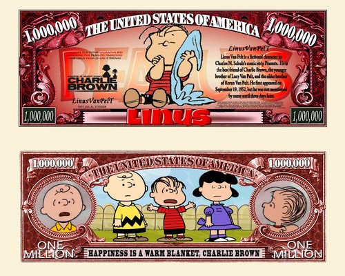 Linus Van Pelt Peanuts Million Dollar Bill Funny Money Novelty Note ...