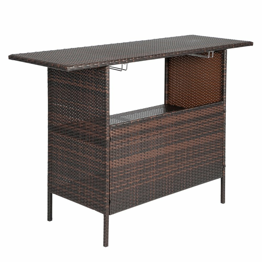 Outdoor Patio Rattan Wicker Bar Counter Table with Shelves Backyard ...