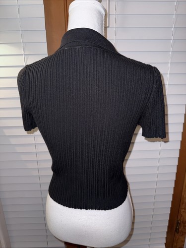 Divided Black Crop Top Stretchy Fake Buttons | eBay