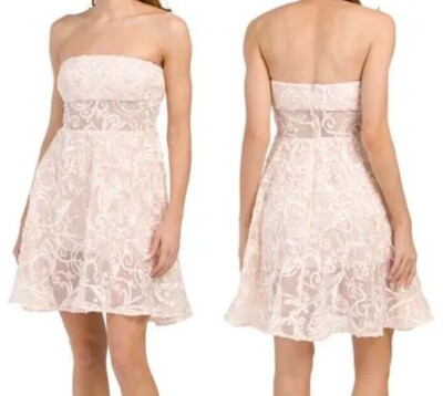 Sho Tadashi Rose Mist Embroidered Mesh Strapless Illusion Fit & Flare ...