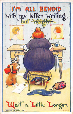 POSTCARD COMIC FAT LADY ALL BEHIND LETTER WRITING | eBay