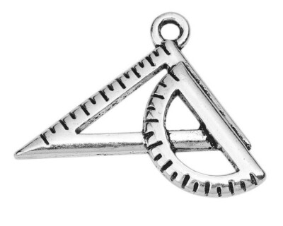 10 ANTIQUE SILVER PROTRACTOR~SET SQUARE RULER CHARM/PENDANT~Key Ring ...