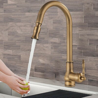 Antique Bronze Copper Kitchen Faucet with Pull Out Sprayer Single Hole ...