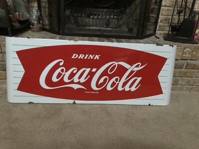 VINTAGE 1950'S DRINK COCA COLA COKE PORCELAIN SLED SIGN ORIGINAL ...
