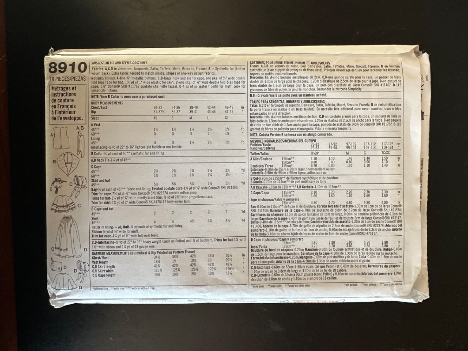 Simplicity 8910 Pattern Historical Holiday Christmas Carolers Size Xs ...