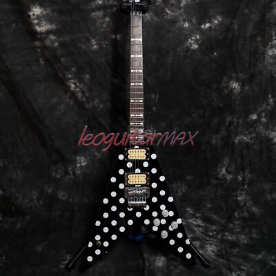 Black Randy Rhoads Solid Body Electric Guitar Flying V White Polka Dot ...