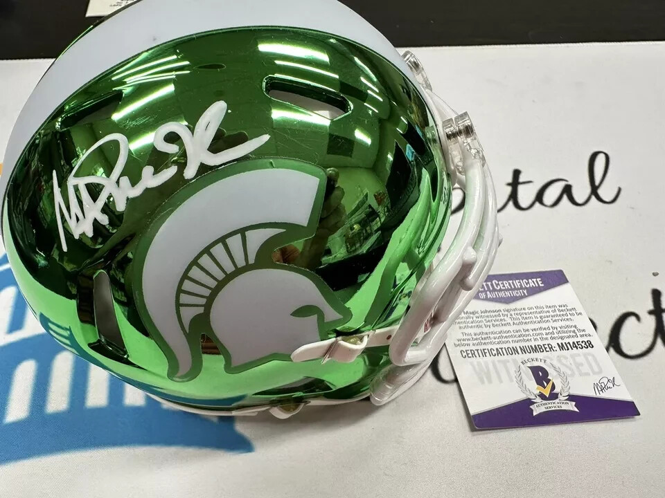 SIGNED MAGIC JOHNSON SPARTANS CHROME MINI-HELMET BAS/MJ COA AUTO MSU ...