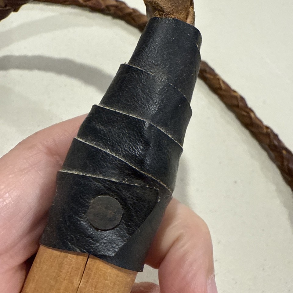 VTG 6Ft Rawhide Leather Bull Whip Braided Horse Cowboy Bullwhip Indiana ...