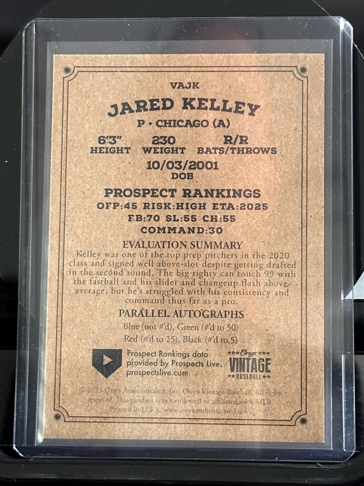 JARED KELLEY 2023 ONYX VINTAGE EXTENDED EDITION AUTOGRAPH BLUE INK /400 ...