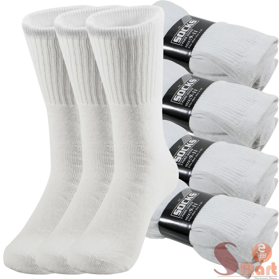 Lot 3-12 Pairs Mens Solid Sports Athletic Work Plain Crew Socks Size 9 ...