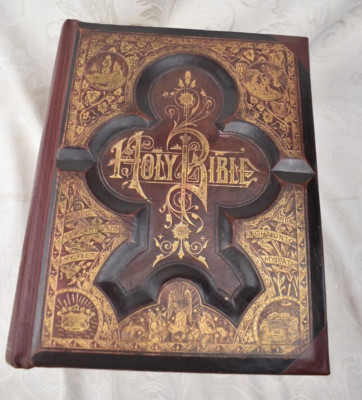 Antique 1885 Leather Bound Parallel Holy Bible Peerless Edition w ...