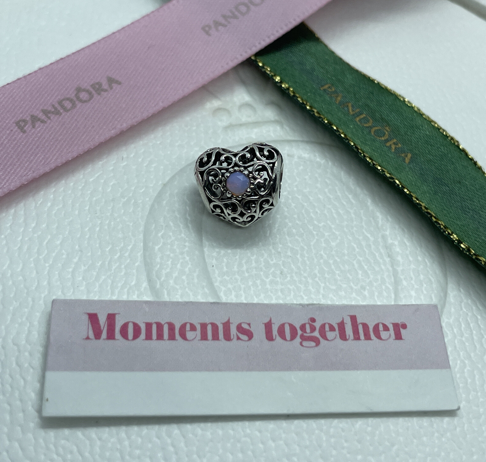 Pandora OCTOBER SIGNATURE HEART Genuine PINK OPALESCE… - Gem