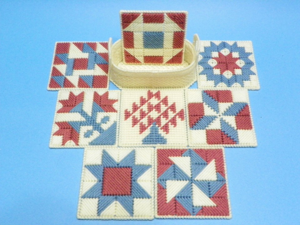 Handmade Plastic Canvas Coaster Sets Of 8 Completed Coasters With ...