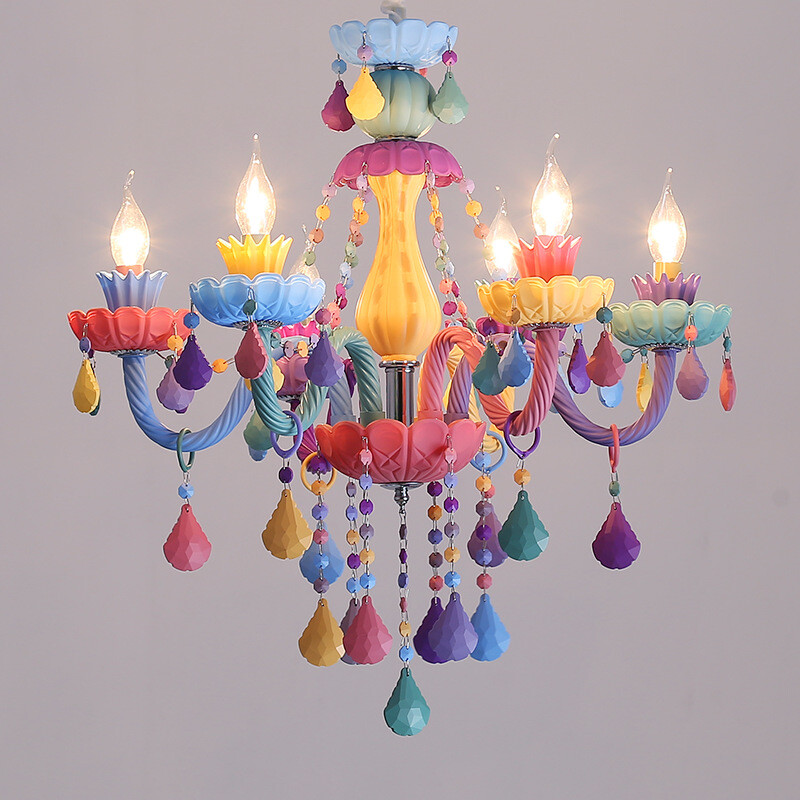 Modern Style Crystal Glass Candle Ceiling Light Colorful Chandelier ...
