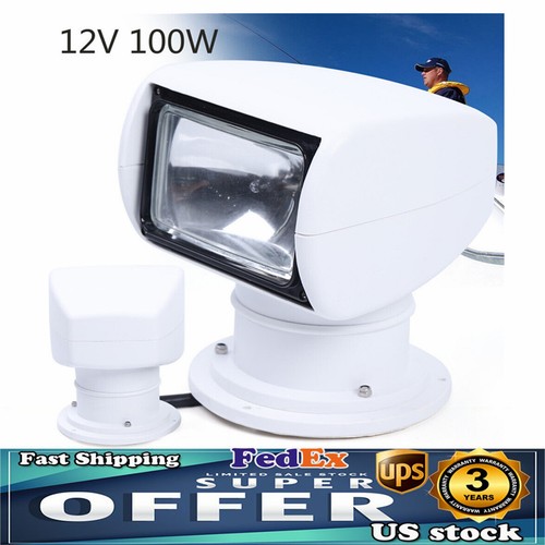 100W 12V Remote Control Marine Boat Car Searchlight White Spotlight US ...