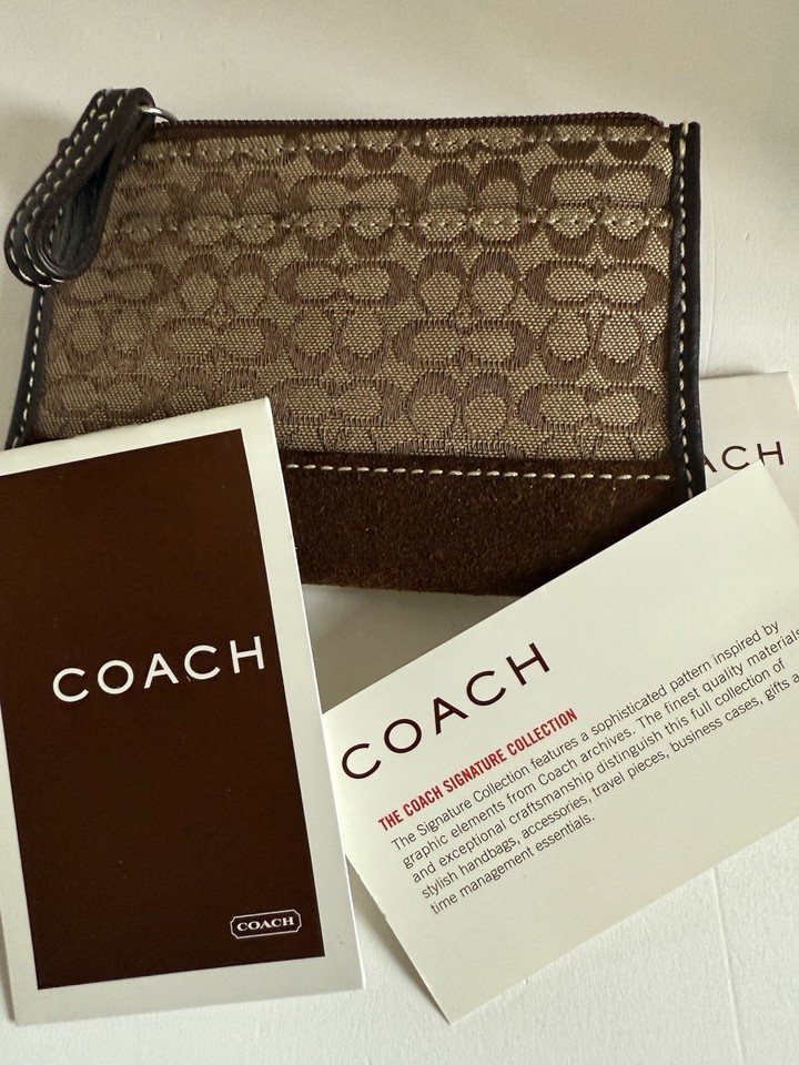 Vintage Coach Credit Card Holder Wallet C Logo Leather Tan Brown Coin ...